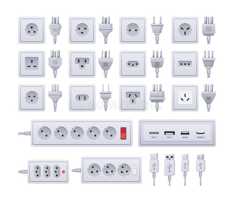 Socket Plug Types Set, Each Has Specific Prong Configurations and is ... Socket Plug Types Set, Each Has Specific Prong Configurations and is ...