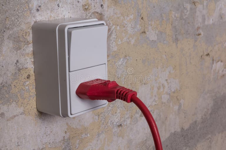 Socket with Red Wire on Grungy Wall Stock Photo - Image of plug ...