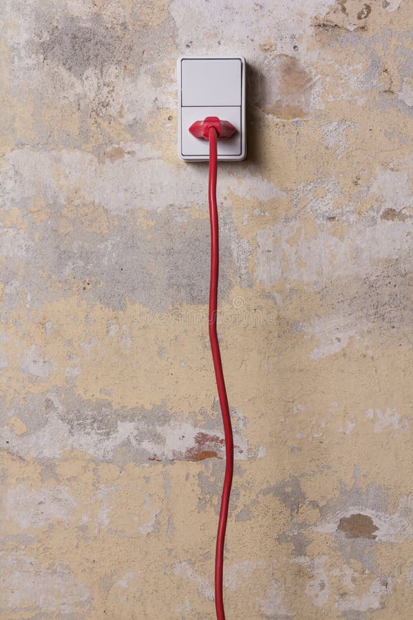Socket with Red Wire on Grungy Wall Stock Image - Image of generation ...