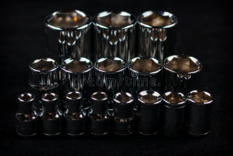 Socket Set in Metric Sizes on Black Background Stock Image - Image of ...