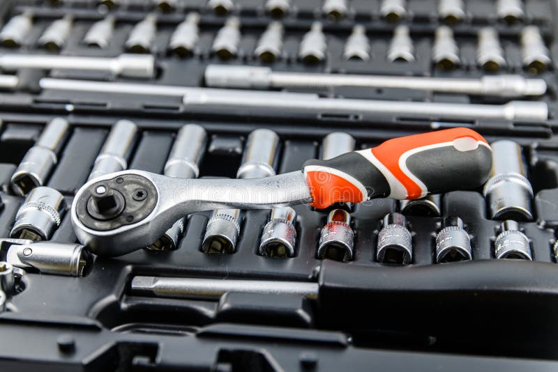 Socket Set with Socket Wrench. Toolkit for the Car Maintenance Stock ...