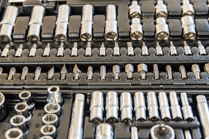 Socket Set with Socket Wrench. Toolkit for the Car Maintenance Stock ...