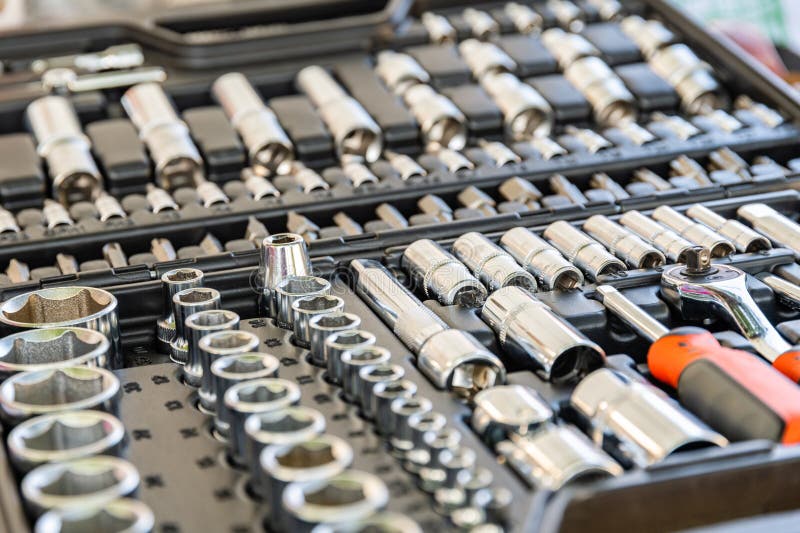 Socket Set with Socket Wrench. Toolkit for the Car Maintenance Stock ...