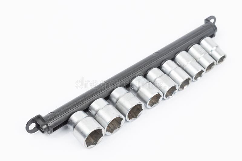 Socket Spanner Wrenches Isolated on White Background. Metal Tools ...