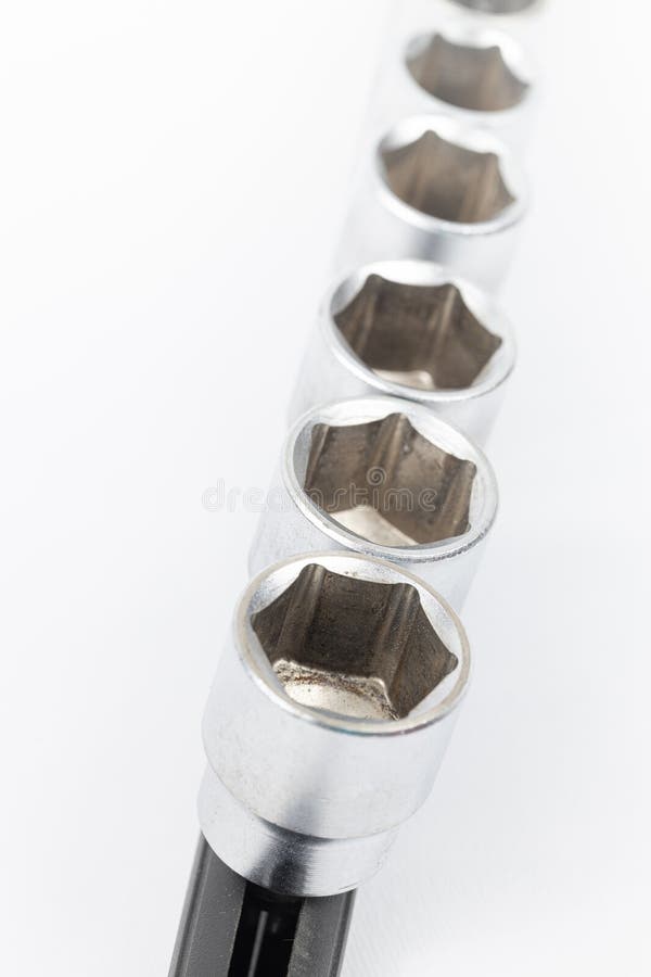 Socket Spanner Wrenches Isolated on White Background. Metal Tools ...