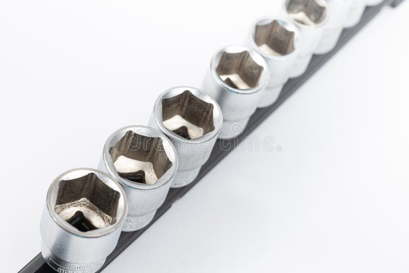 Socket Spanner Wrenches Isolated on White Background. Metal Tools ...