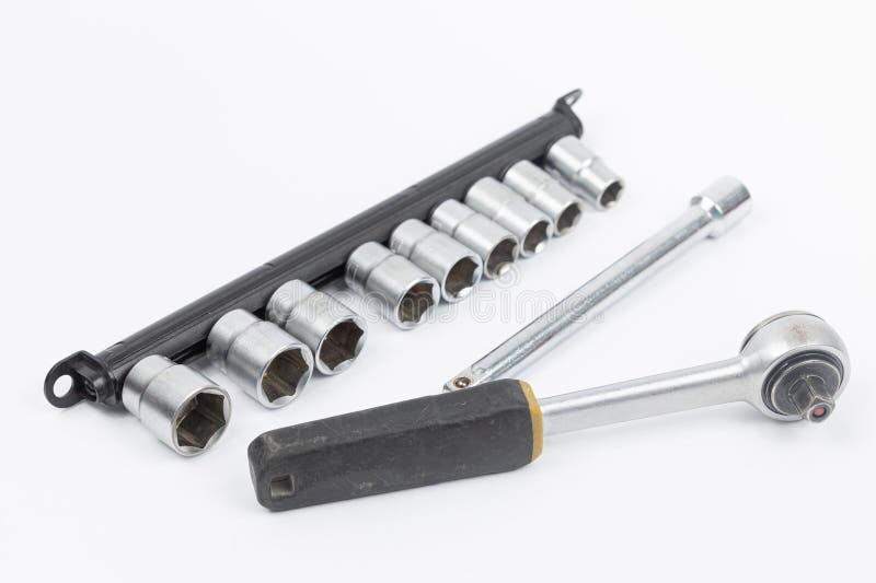 Socket Spanner Wrenches Isolated on White Background. Metal Tools ...