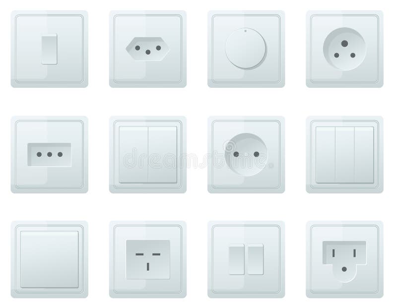 Socket and Switch. Various Type Electrical Connectors. Modern Standard ...