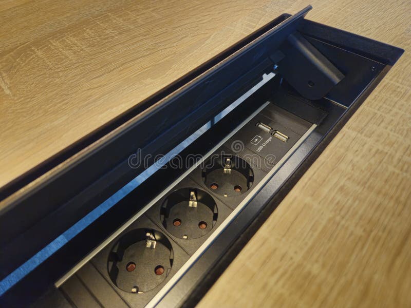 Socket with USB Connection Built into the Desk Stock Image - Image of ...