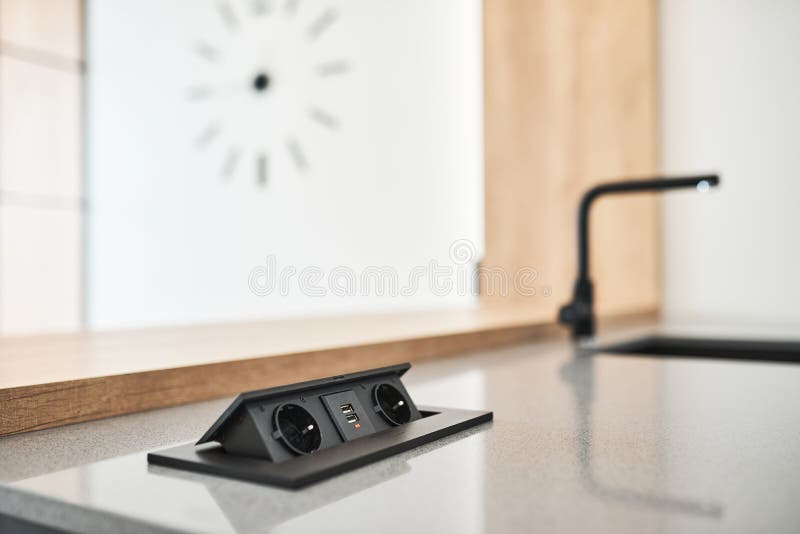 Socket on the Worktop in the Modern Kitchen Stock Image - Image of ...