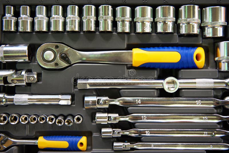 Set Socket Wrenches in Plastic Box Stock Photo - Image of ratchet ...