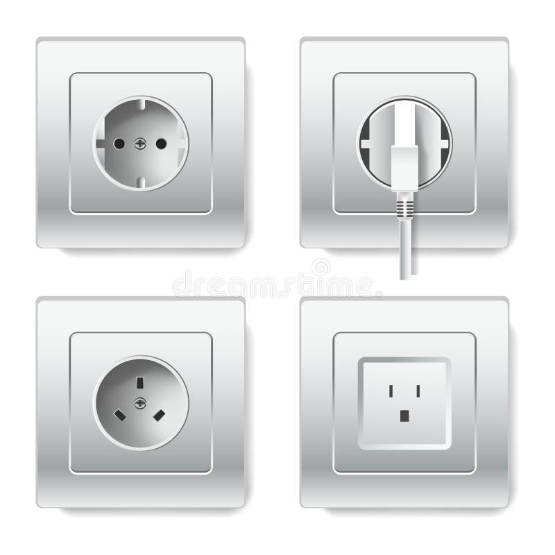 Sockets and Electric Plugs Vector 3D Cions Stock Vector - Illustration ...
