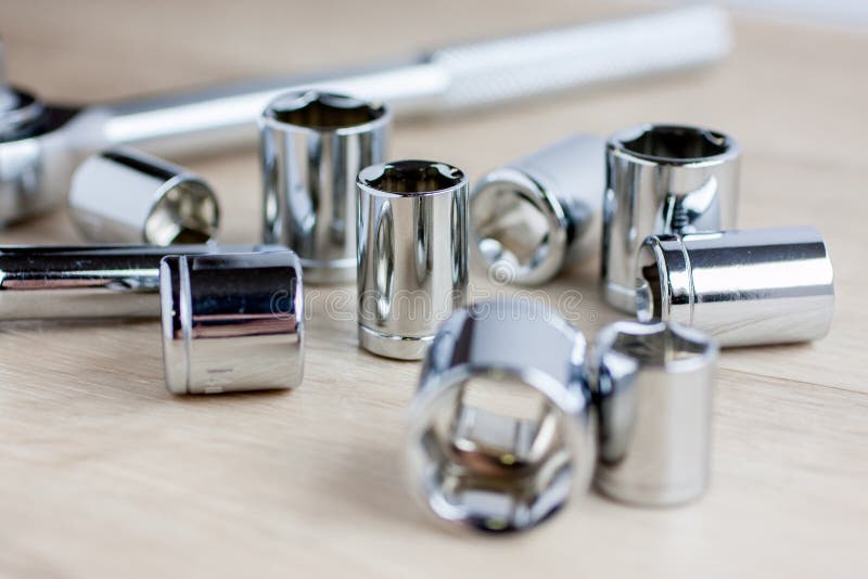 Sockets Laying on a Tool Bench Stock Image - Image of chrome, metal ...