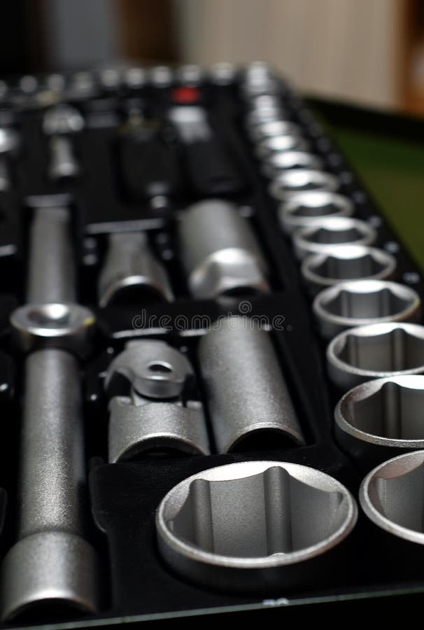 Sockets in toolbox stock photo. Image of variety, toolkit - 115707678