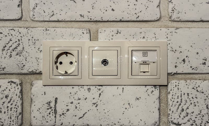 Sockets in the wall stock image. Image of electricity - 110147453