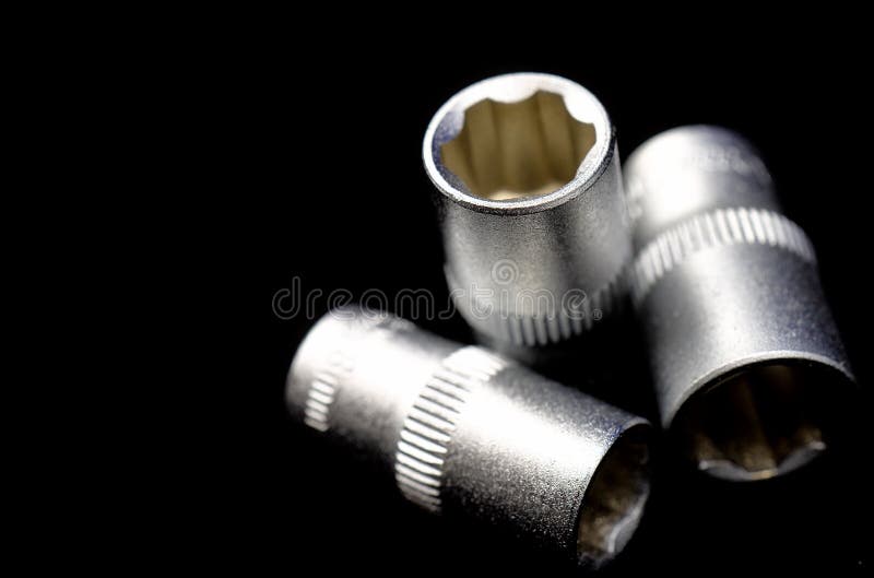 Sockets for Wrenches, Free from Black Background and with Depth Stock ...