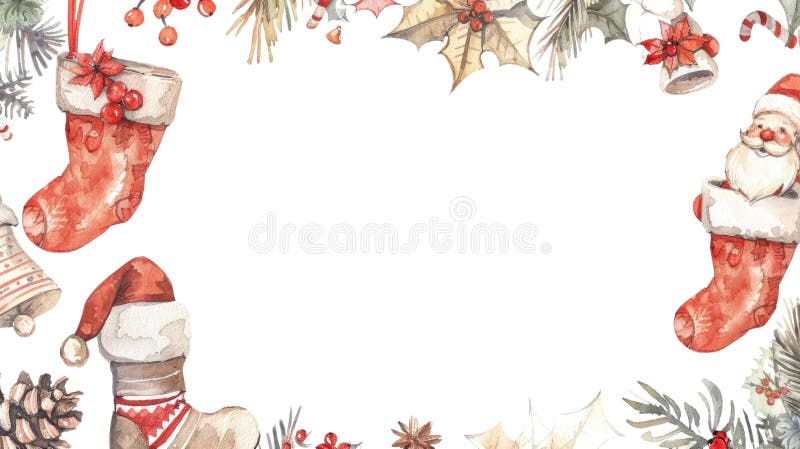 Socks and Christmas Element Frame Isolated on White Background. Artwork ...