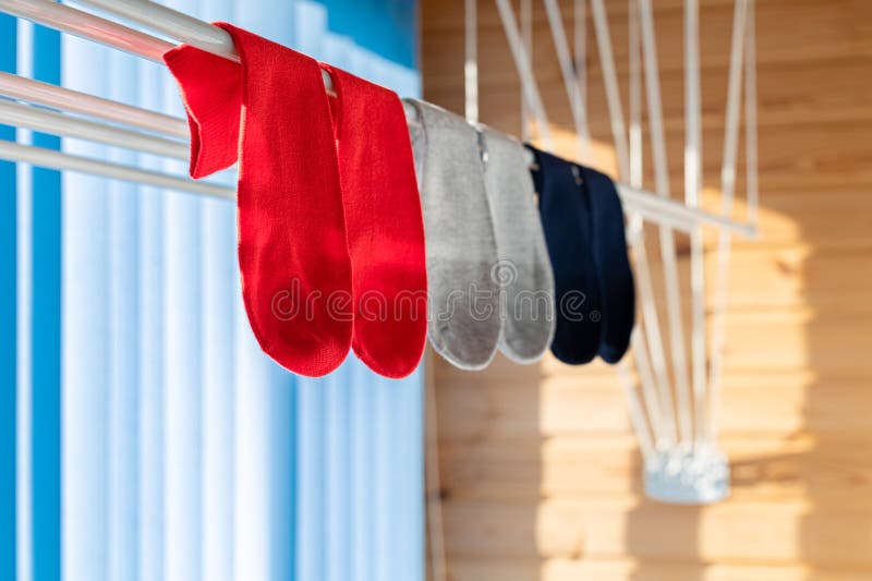 Socks Drying on a Rope Shot with Shallow Depth of Field Stock Photo ...