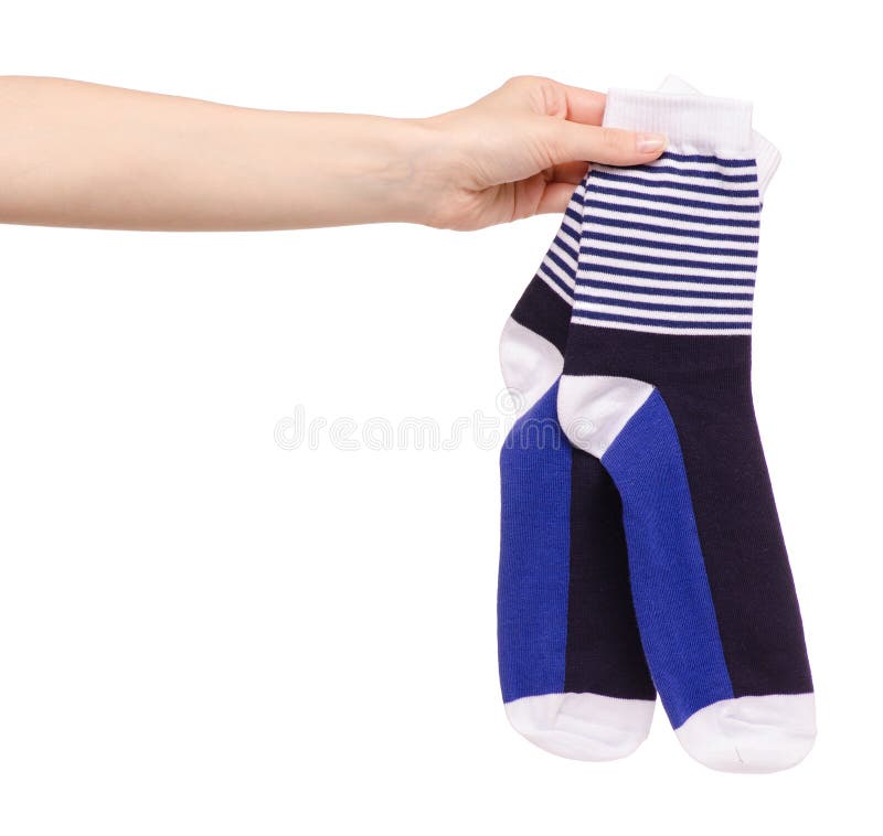 Socks in Hand White Blue Striped Stock Photo - Image of clean, garment ...