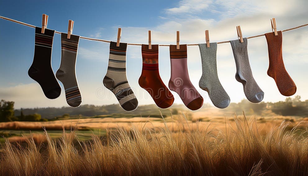 Socks Hanging on the Clothesline Stock Illustration - Illustration of ...