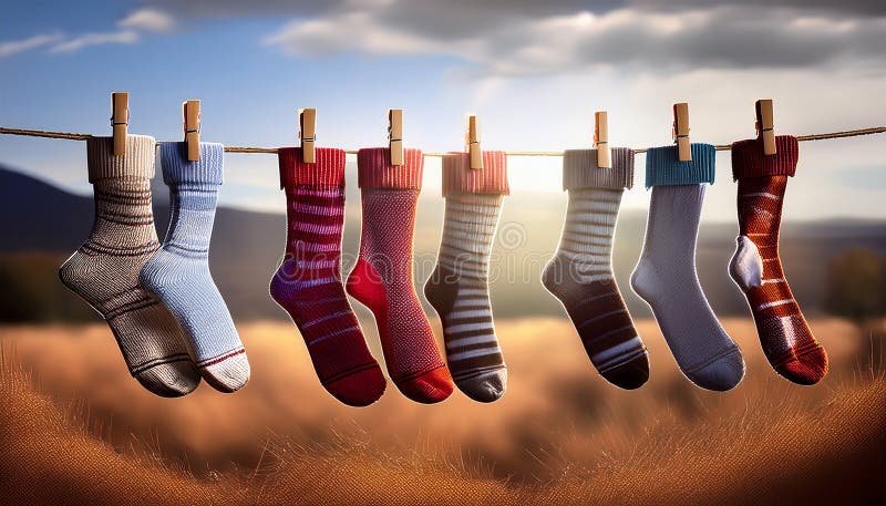 Socks Hanging on the Clothesline Stock Illustration - Illustration of ...