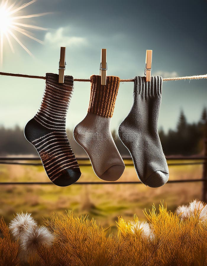 Socks Hanging on the Clothesline Stock Illustration - Illustration of ...
