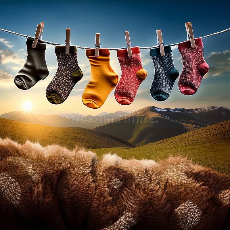 Socks Hanging on the Clothesline Stock Illustration - Illustration of ...