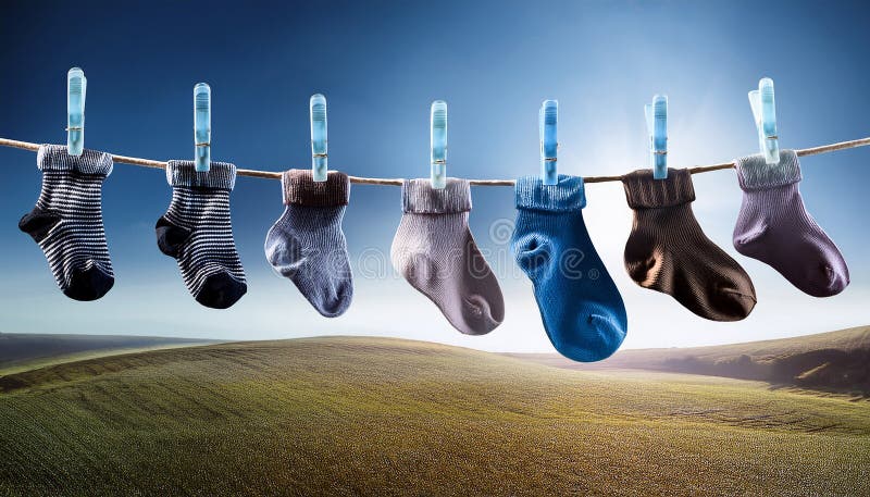 Socks Hanging on the Clothesline Stock Illustration - Illustration of ...