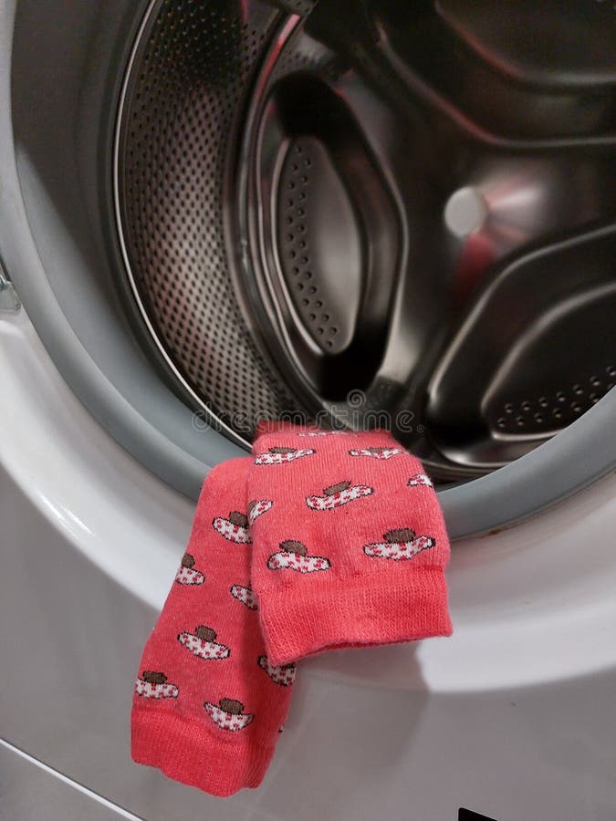 Socks Inside Washing Mashine Stock Photo - Image of vehicle, pink ...