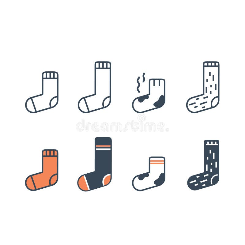 Socks Line Icons Set. Different Type of Length, Color and Material ...