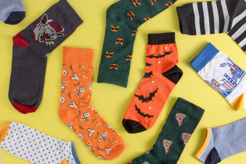 Socks Pattern. Bright Cheerful Sock without a Pair Top View. a Set of ...