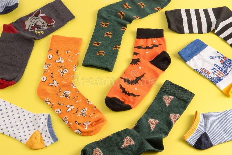 Socks Pattern. Bright Cheerful Sock without a Pair Top View. a Set of ...