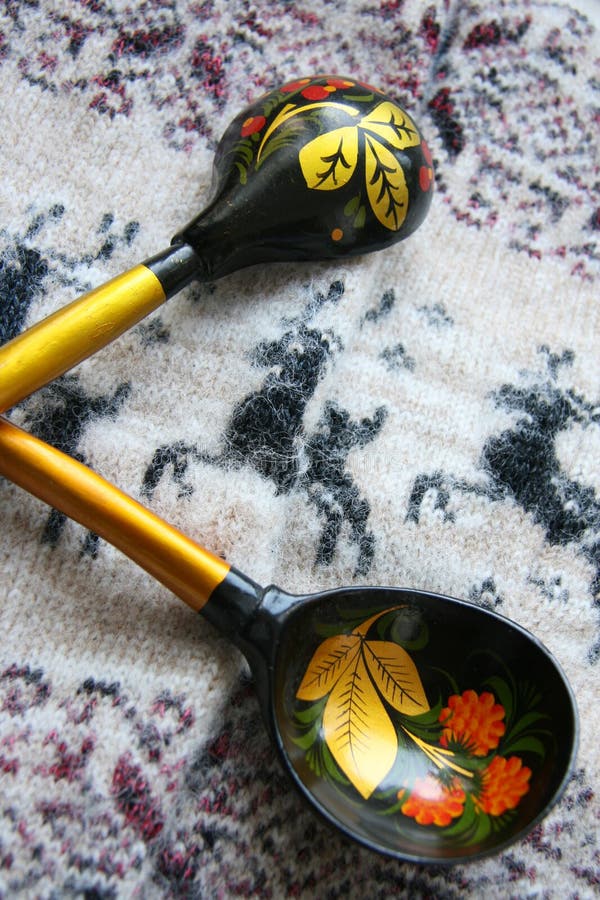 Socks and Russian spoons stock photo. Image of drawing - 23009072