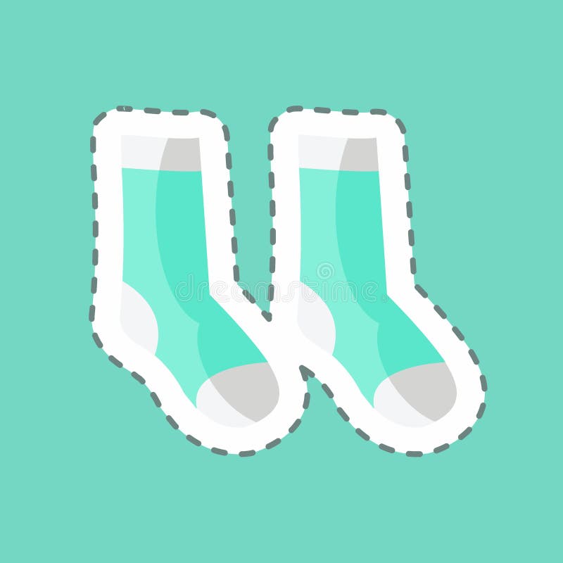 Socks Sticker in Trendy Line Cut Isolated on Blue Background Stock ...