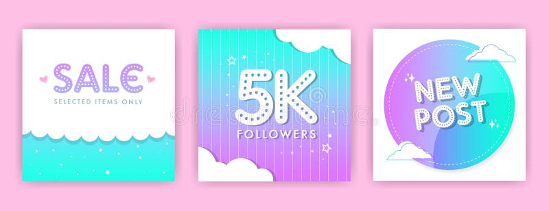 Social Media Posts with Rainbow Background Stock Vector - Illustration ...