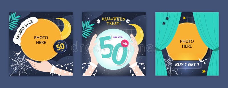 Social Media Template with Halloween Theme Stock Vector - Illustration ...