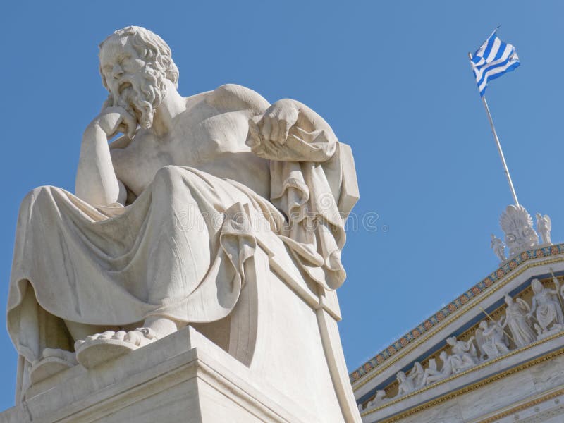 Socrates, the Ancient Philosopher and Greek Flag with Blue Sky ...