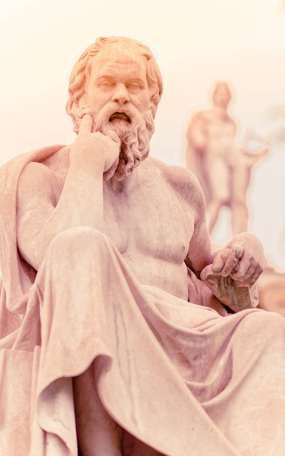 Socrates in Front and Apollo Blurred Marble Statues in the Background ...