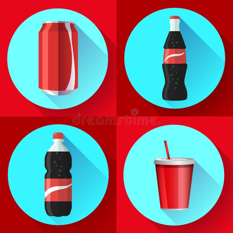 Soda Bottle Set with Red Lable Flat Vector Icon Set Editorial Stock ...