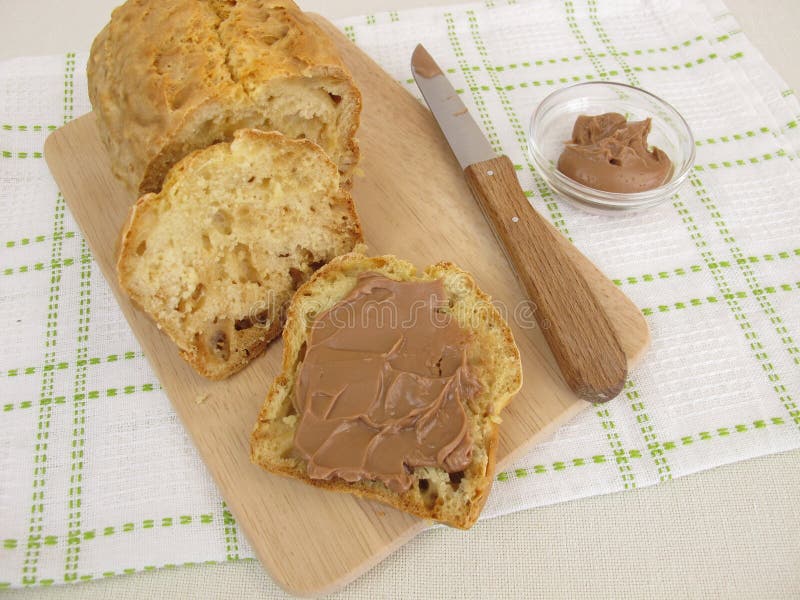 Soda Bread and Chocolate-nuts Spread Stock Photo - Image of breakfast ...