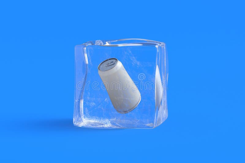 Soda can in ice cube stock illustration. Illustration of realistic ...