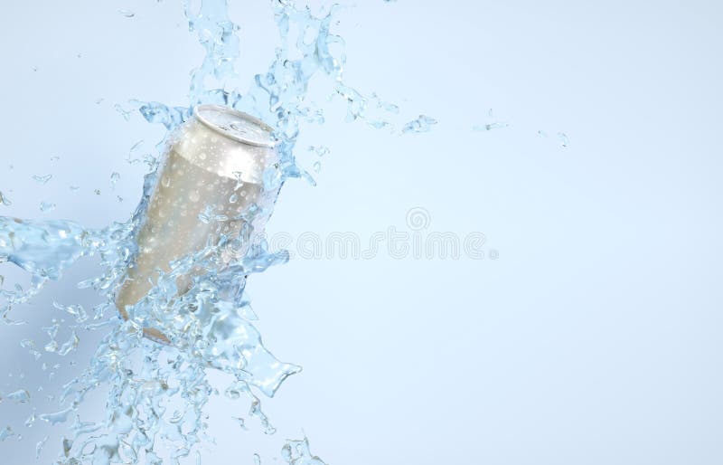 Soda Can with Water Splash on Blue Background Stock Illustration ...