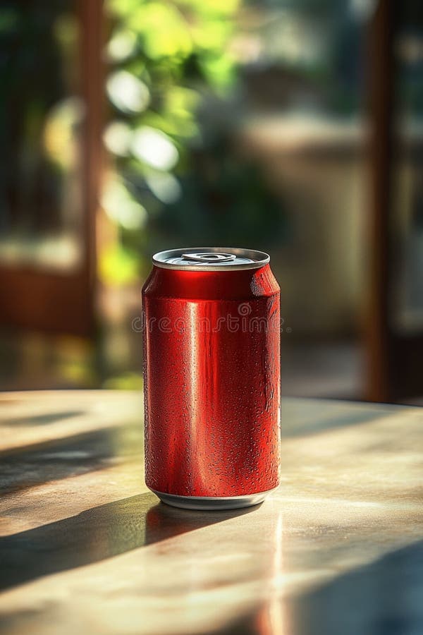 Soda Can on Wooden Table stock photo. Image of dining - 381876368