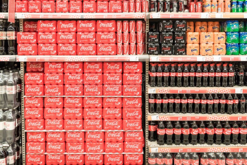 Soda Drinks on Supermarket Stand Editorial Photography - Image of ...