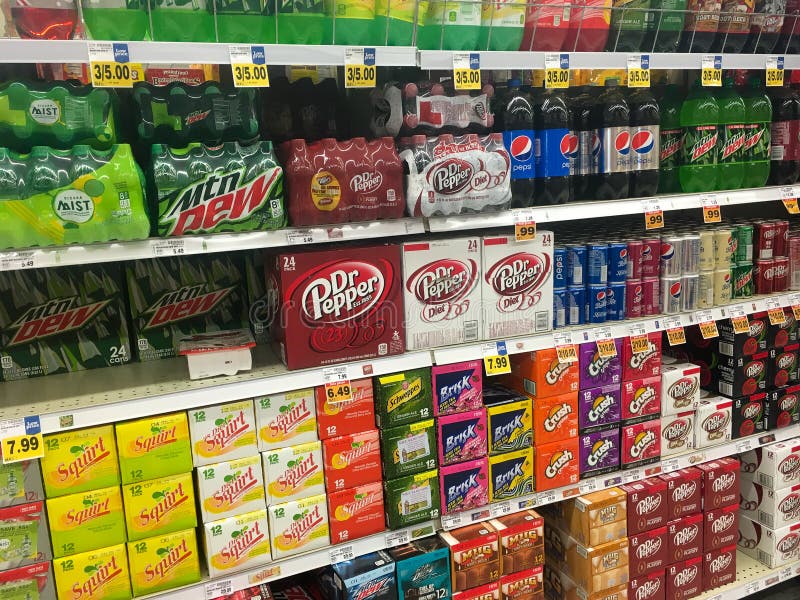 Soda Pop Selection at Grocery Store Editorial Stock Photo - Image of ...