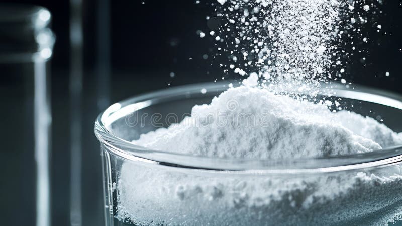 Sodium Carbonate Powder Being Poured into a Clear Beaker Stock ...