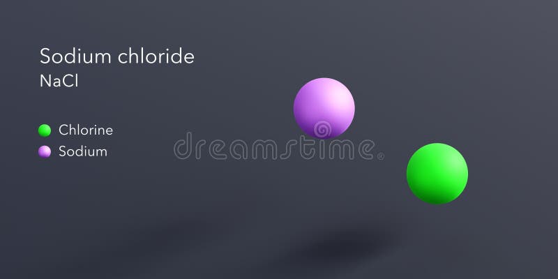 Sodium Chloride Molecule 3d Rendering, Flat Molecular Structure with ...