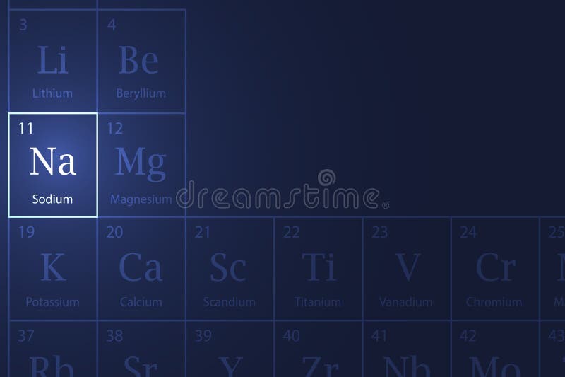 Sodium Element Glowing in a Dark Periodic Table Stock Illustration ...