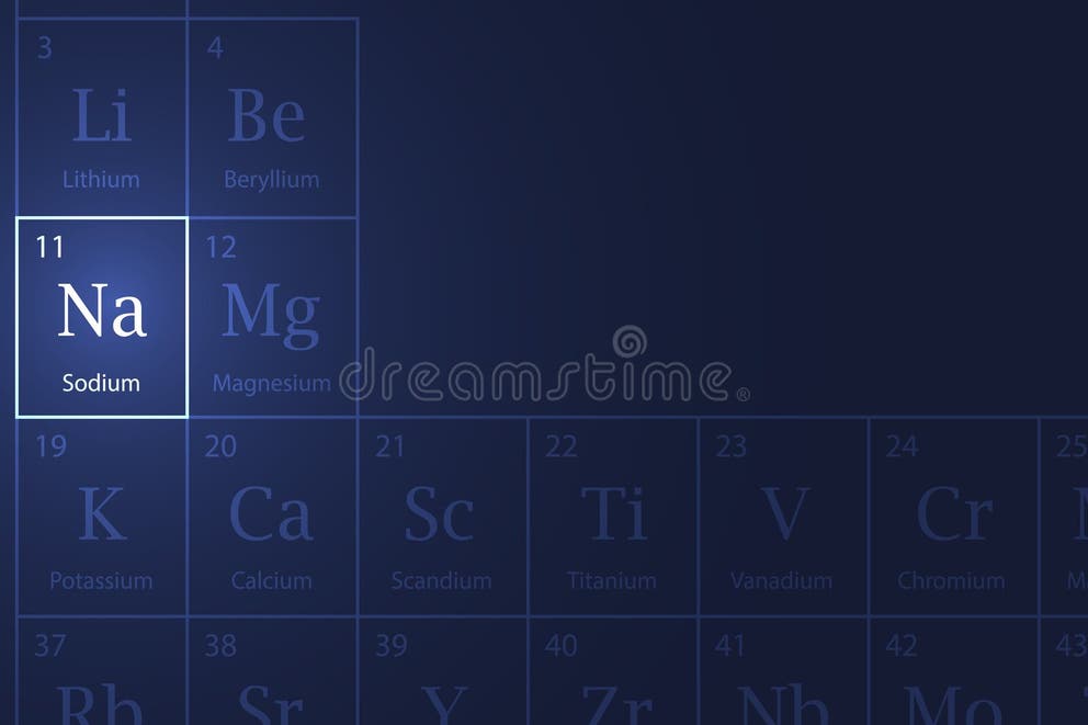 Sodium Element Glowing in a Dark Periodic Table Stock Illustration ...