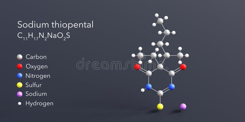 Sodium Thiopental Molecule 3d Rendering Flat Molecular Structure With